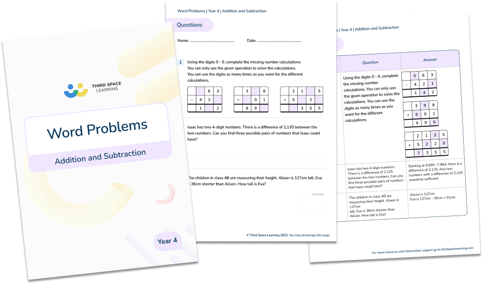 Word Problems Year 4 Addition And Subtraction Maths Hub Third Space